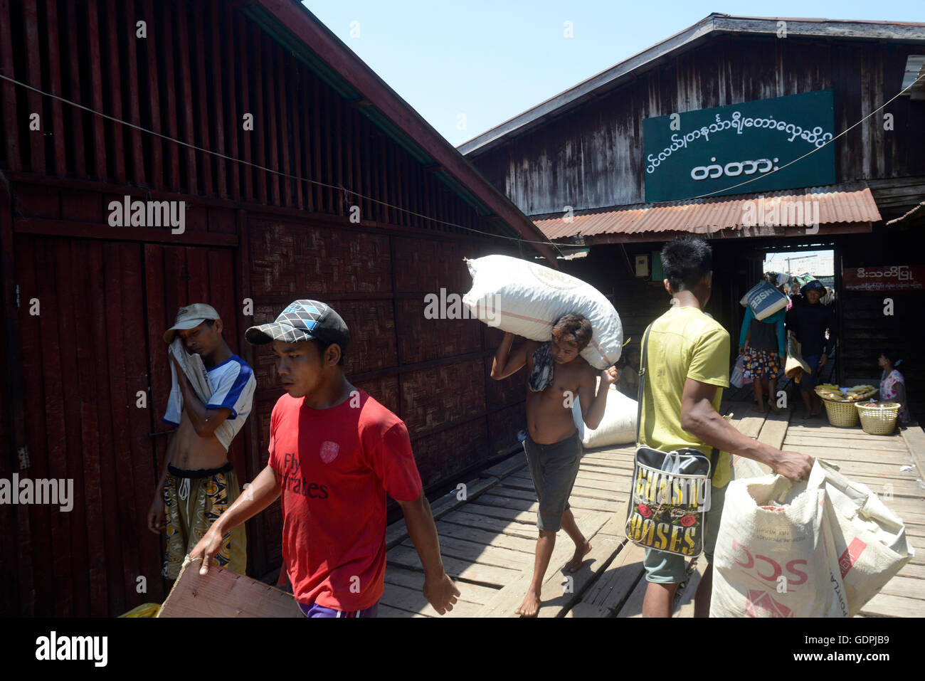 people at the Pier in the city of Myeik in the south in Myanmar in ...