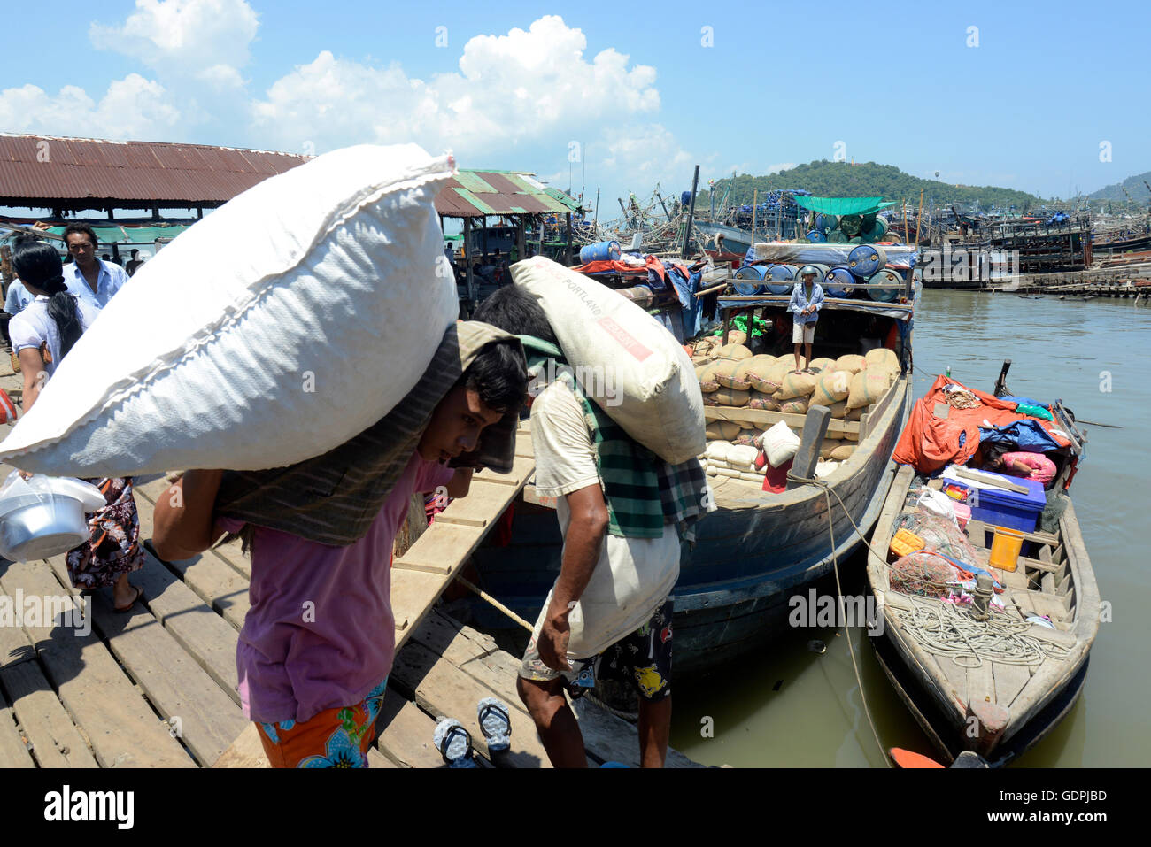 people at the Pier in the city of Myeik in the south in Myanmar in ...