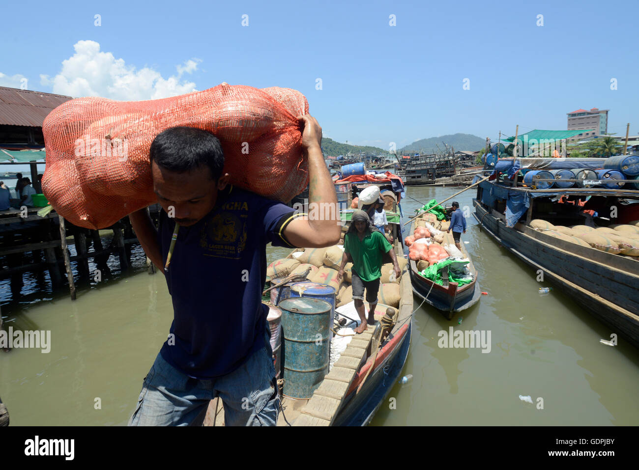 people at the Pier in the city of Myeik in the south in Myanmar in ...