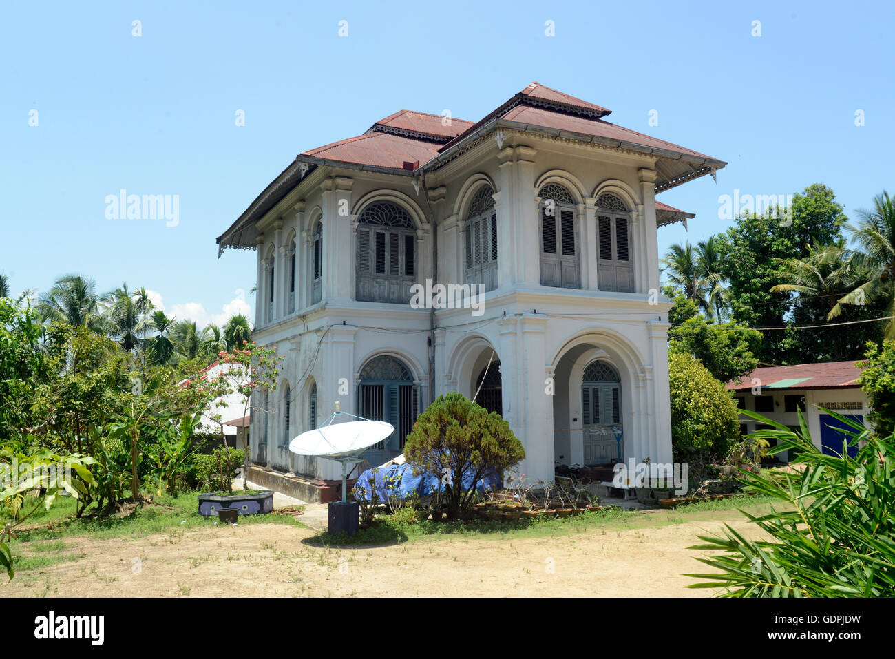 Colonial Buildings in the old city of Myeik in the south in Myanmar in ...