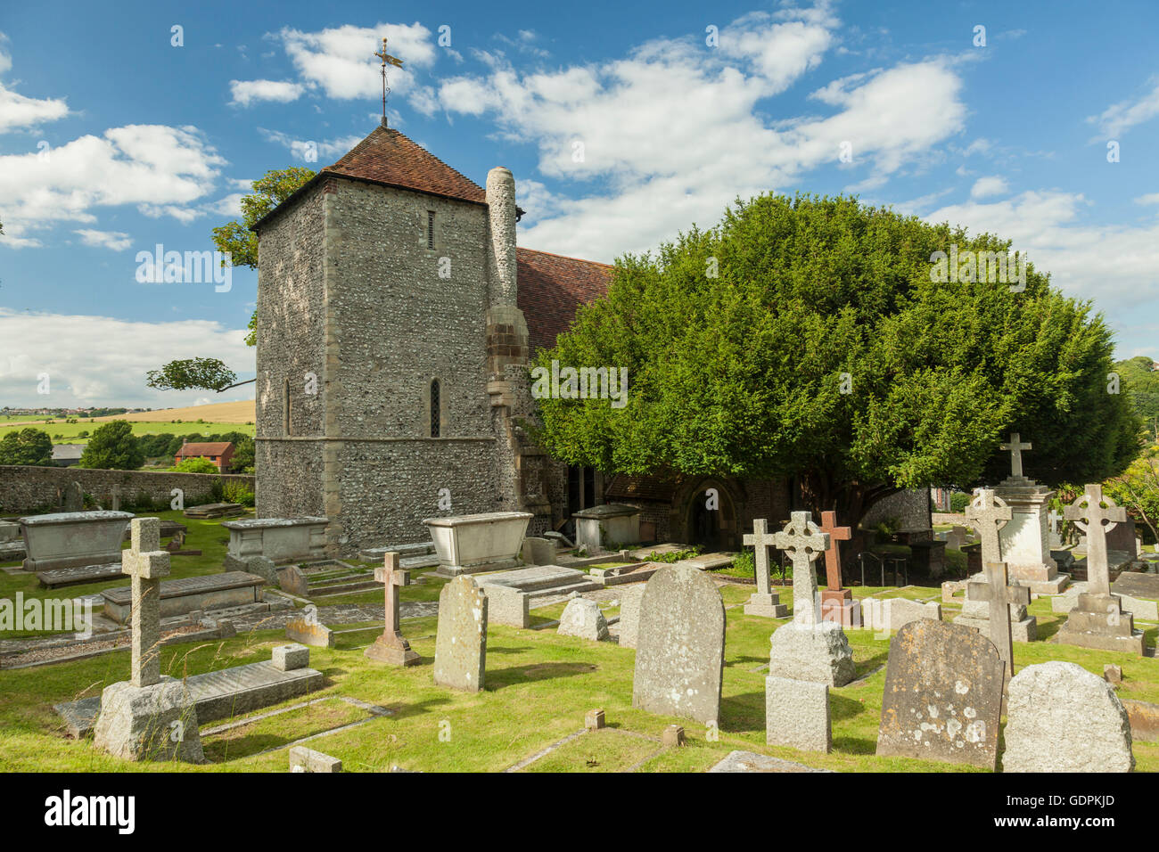 Summer afternoon at Norman church of St Wulfran in the village of ...
