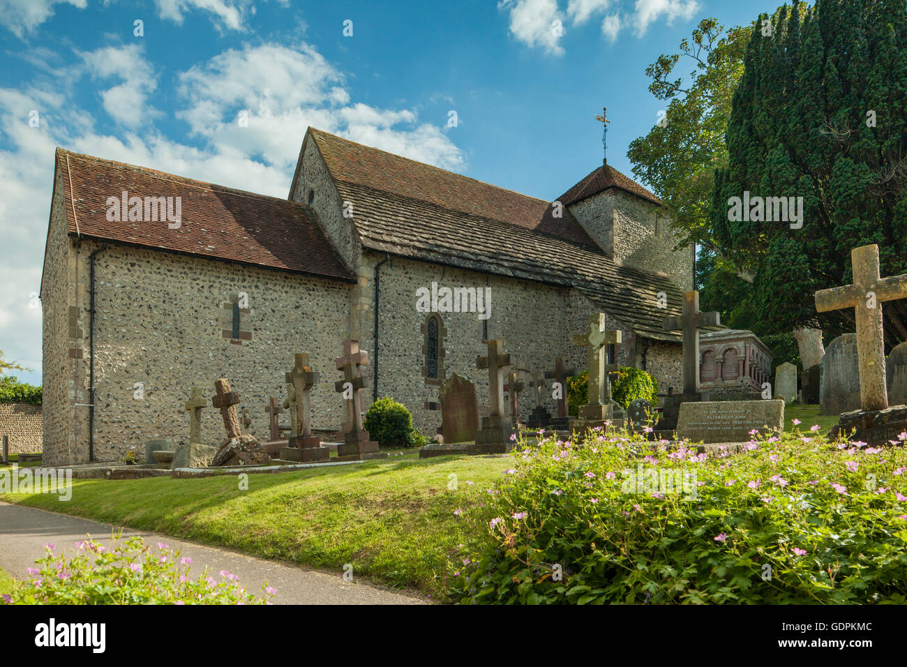 Norman church of St Wulfran's in Ovingdean village, England Stock Photo ...