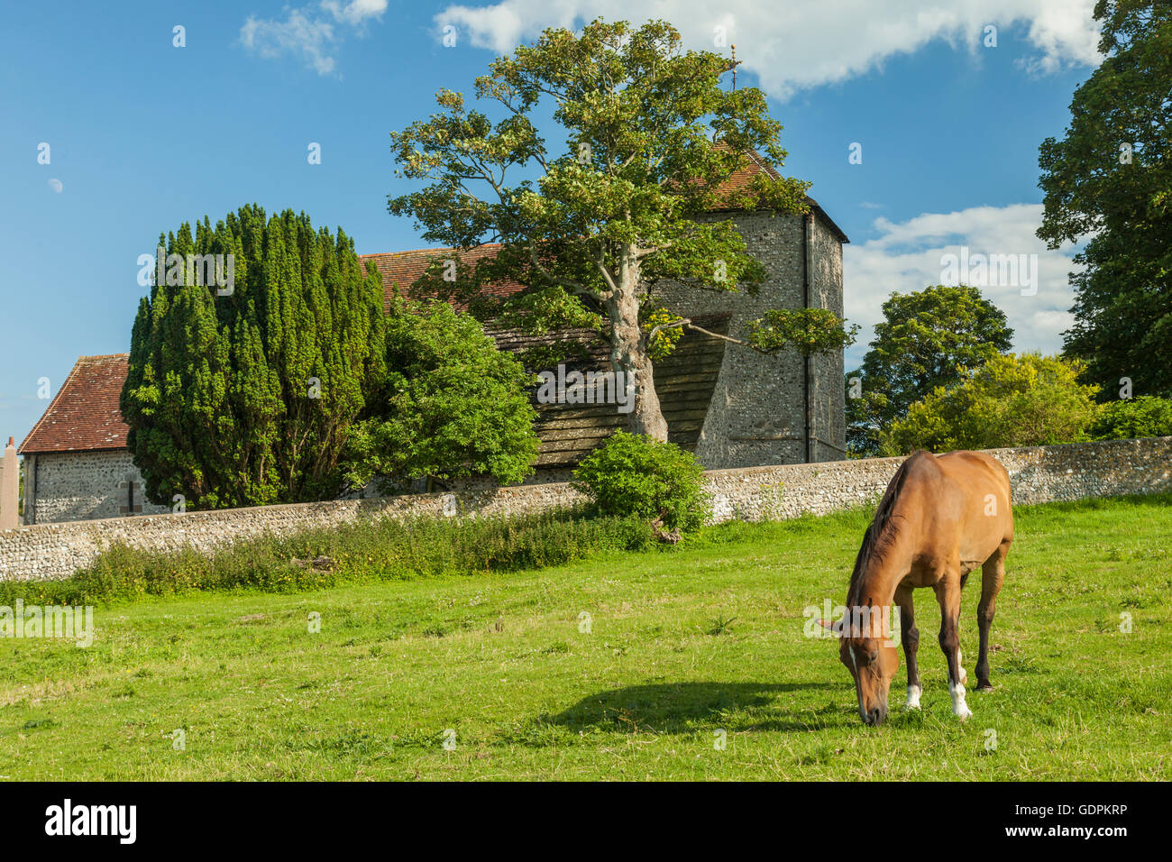 Norman church of St Wulfran in Ovingdean village, East Sussex Stock ...