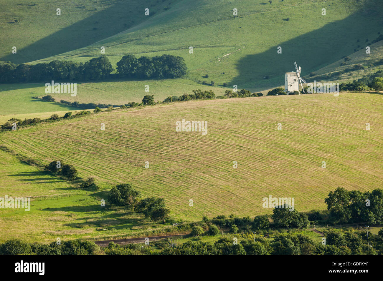 Summer afternoon at Ashcombe Windmill on the South Downs, East Sussex ...