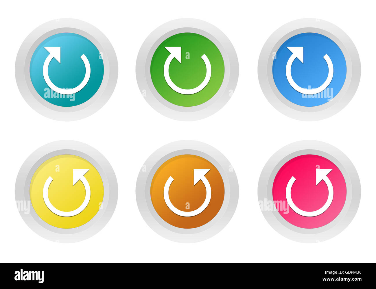 Set of rounded colorful buttons with arrow symbol in blue, green ...