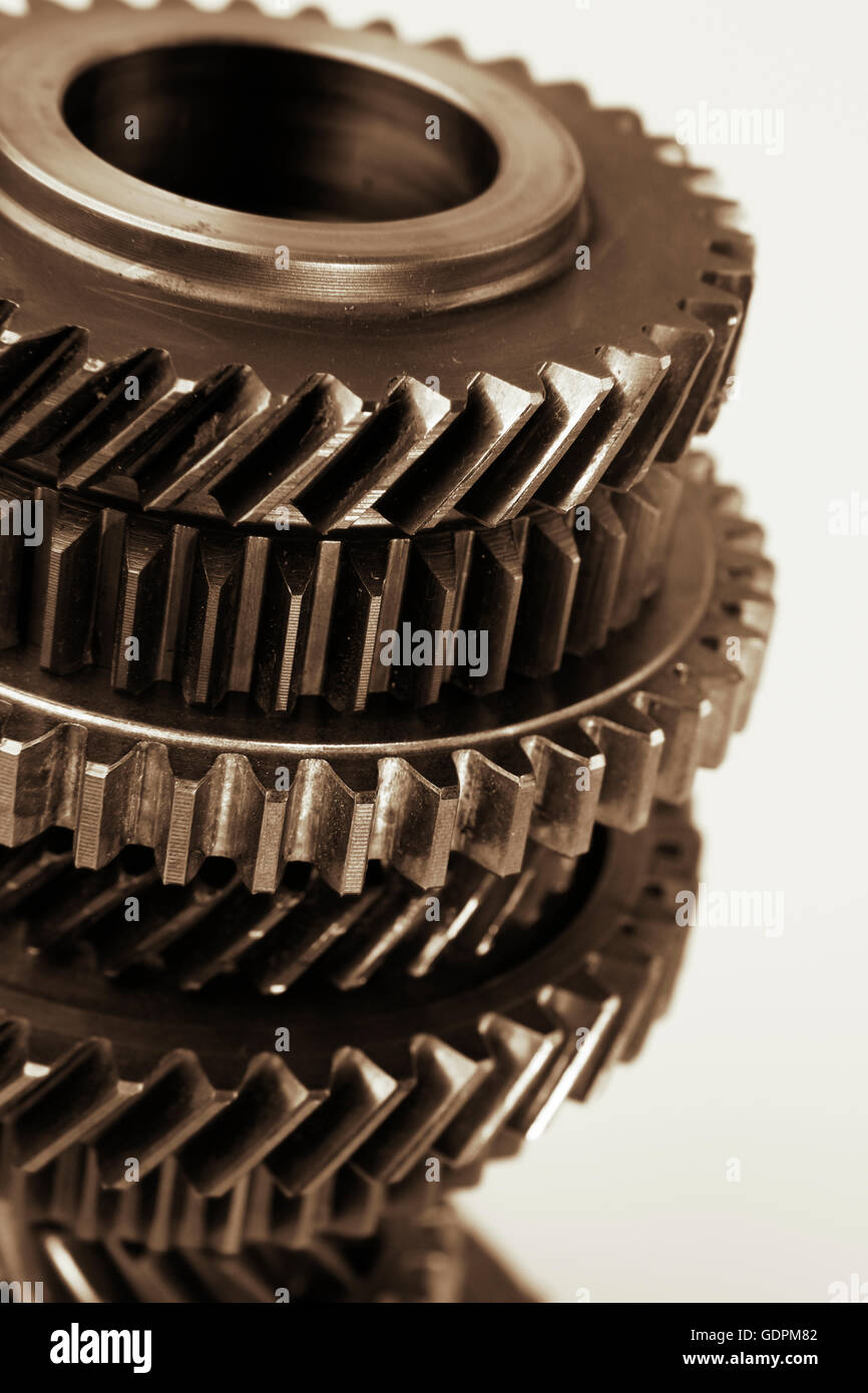 Closeup of steel cogs together Stock Photo - Alamy