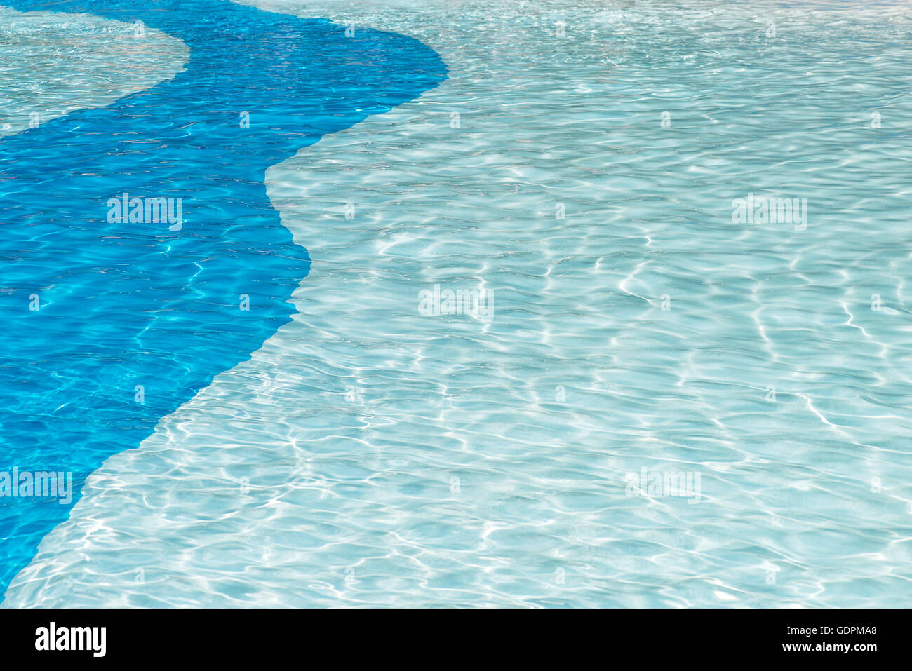 crystal clear cool swimming pool background with sun reflection ripples ...