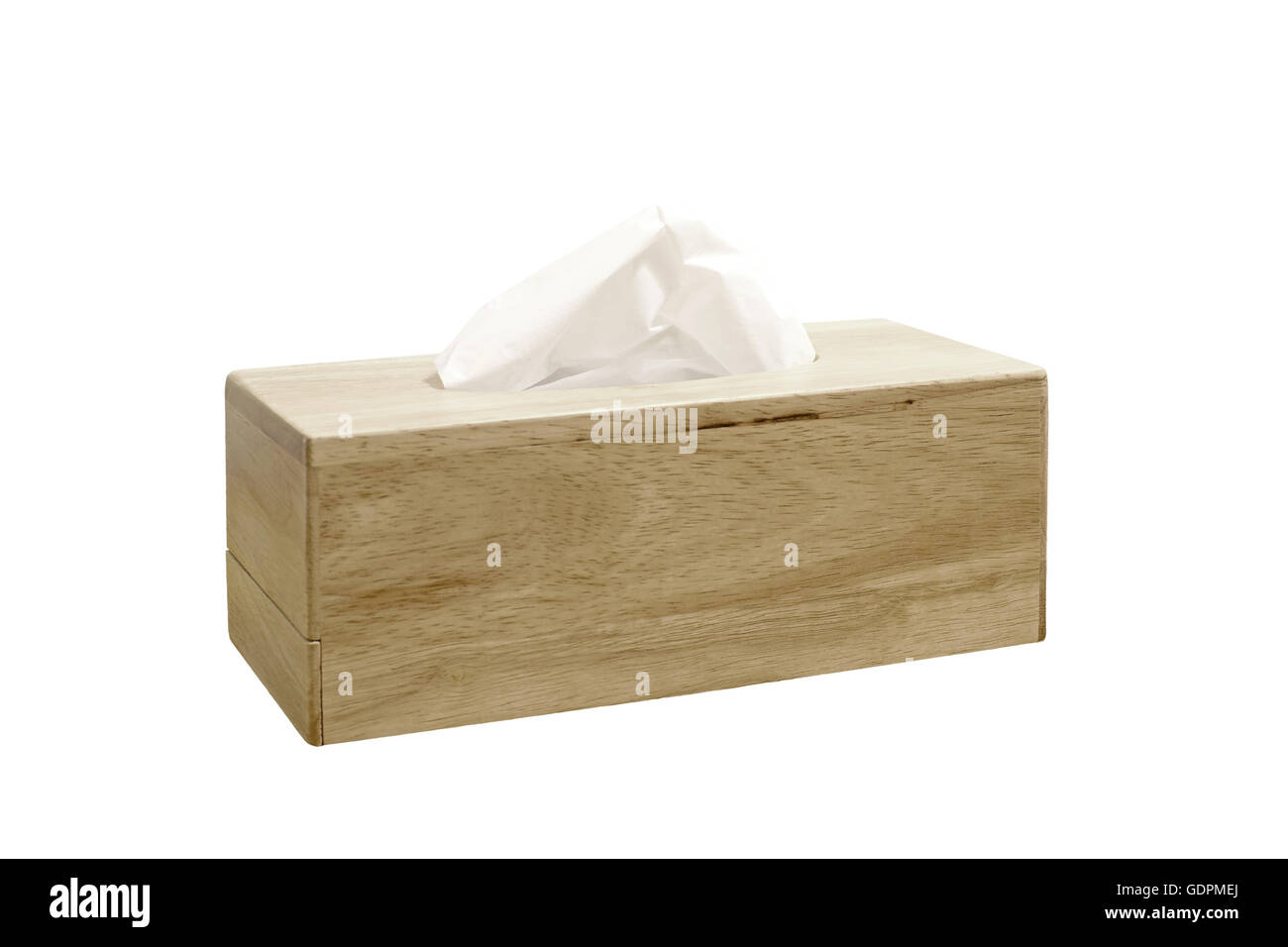 tissue paper in wooden box holder isolated on white background Stock ...