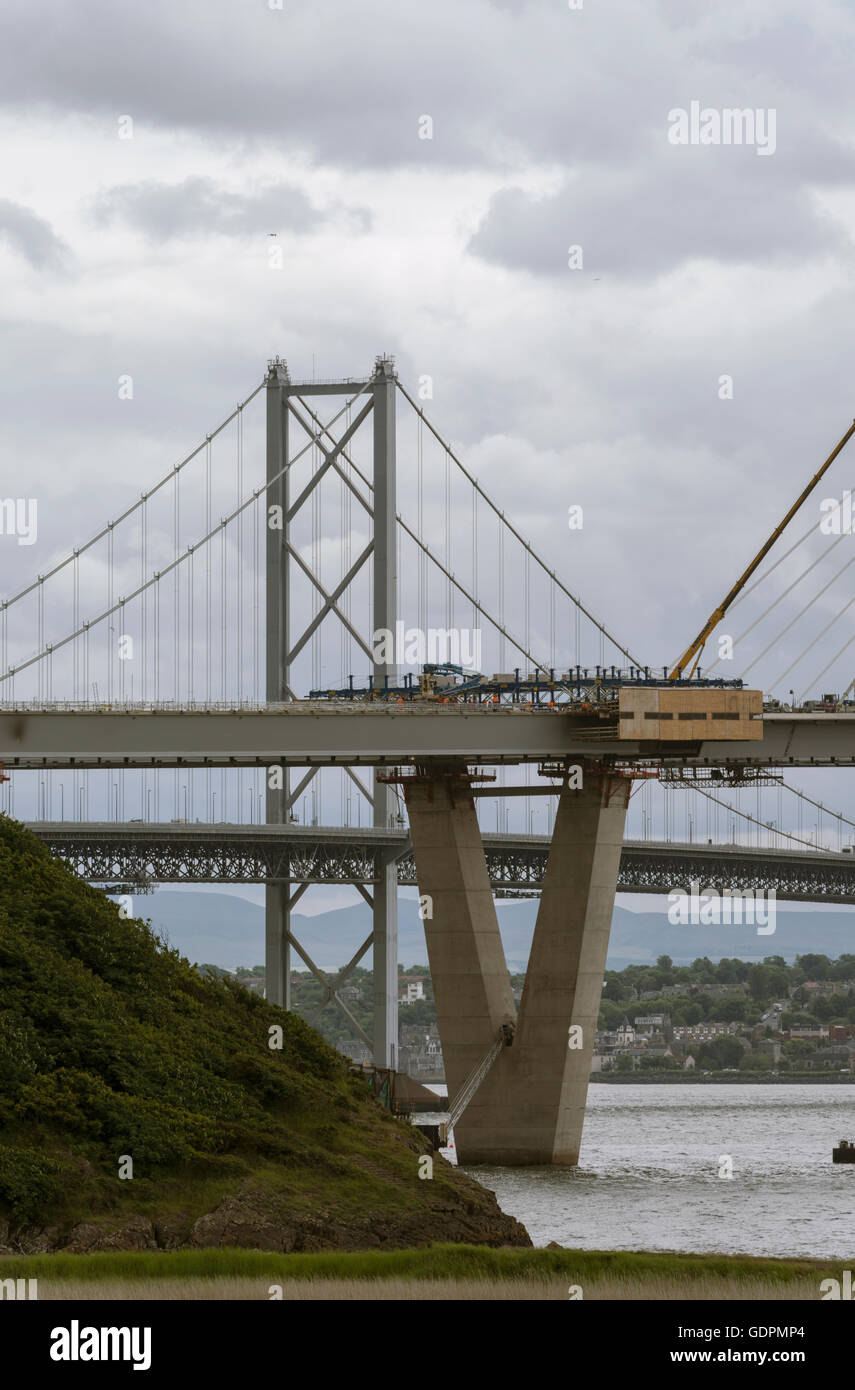 Forth Road Bridge tower behind the North approach pier of Queensferry ...
