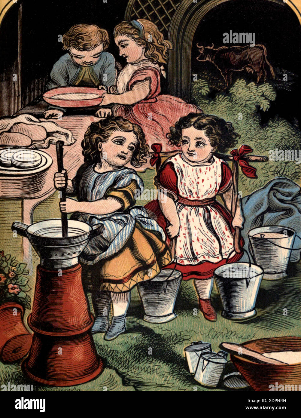 The Little Butter-makers. Victorian era children playing at butter ...