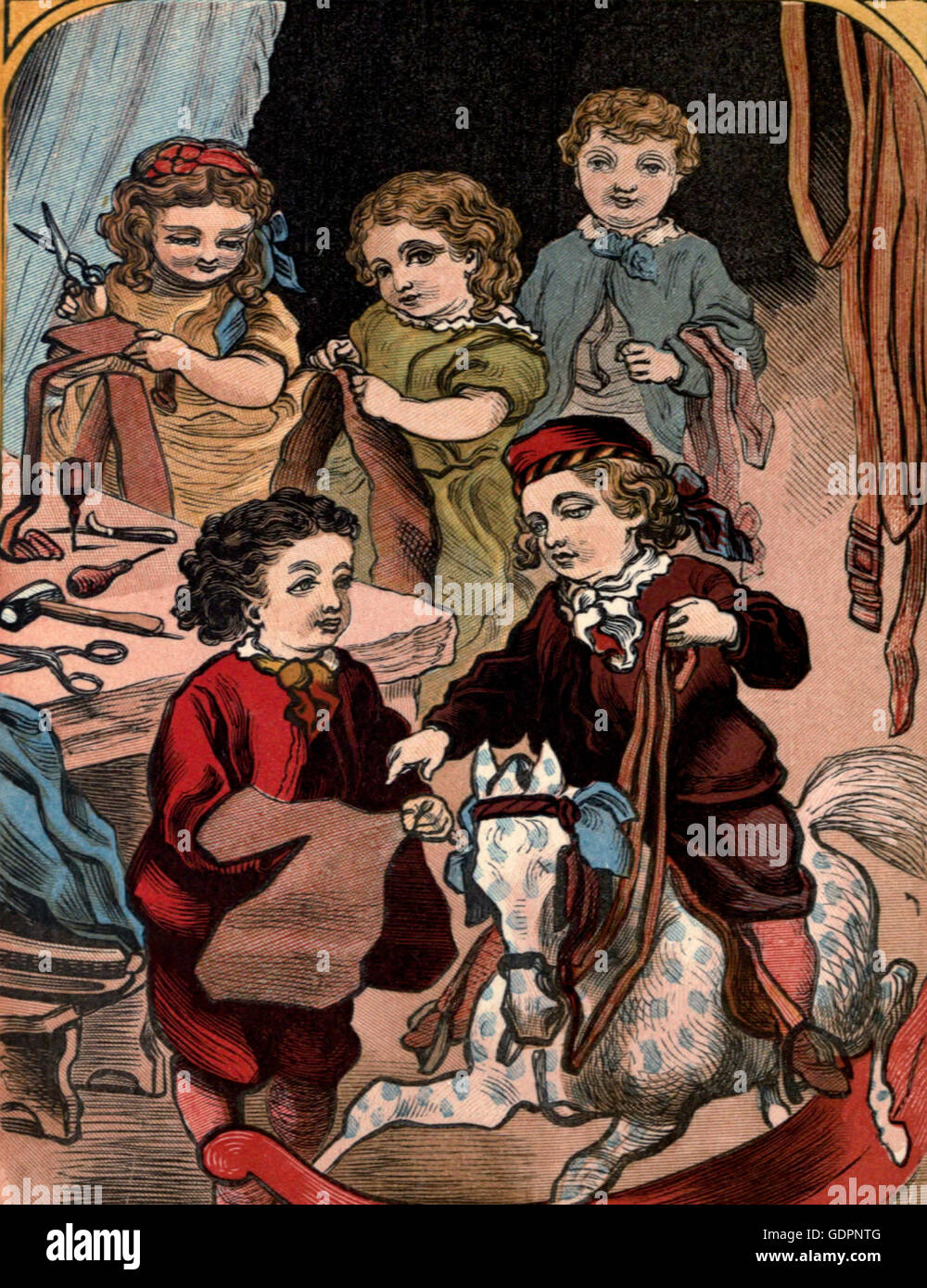 The Little Saddlers - Victorian Era children playing at saddle making ...