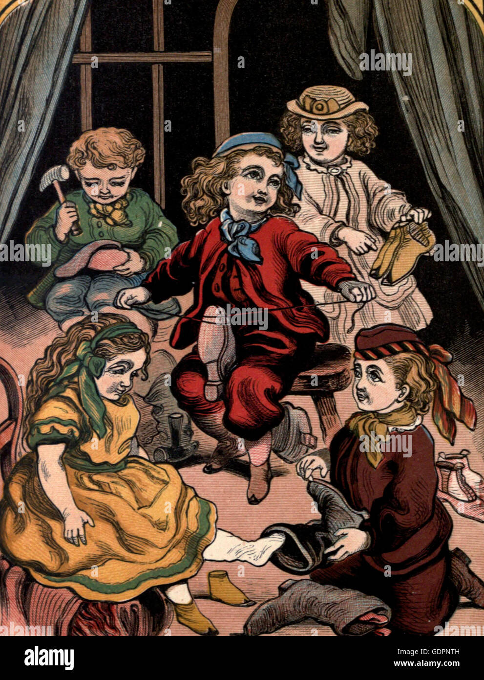 The Little shoemakers - Victorian era children playing shoemaking Stock ...