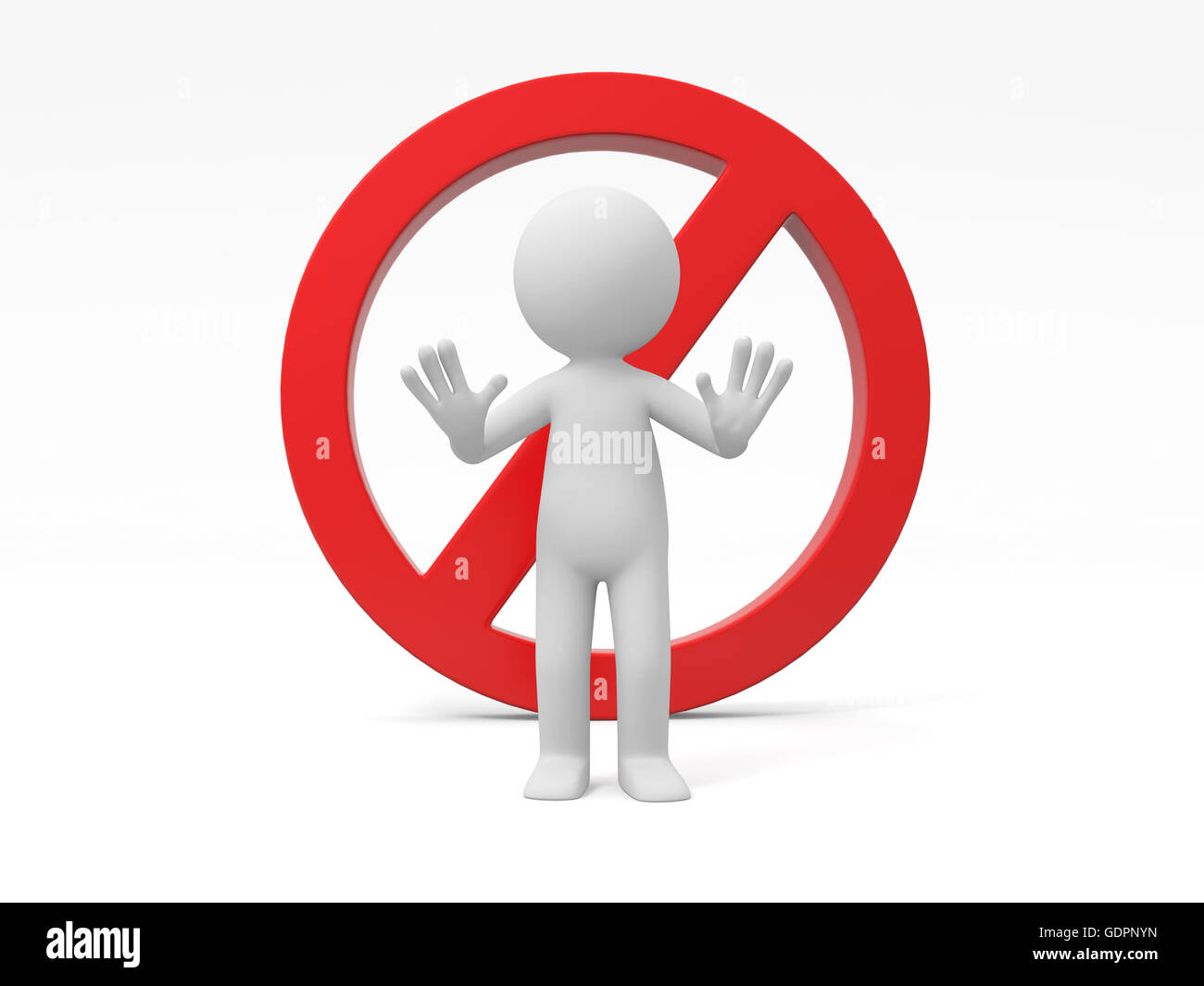 A 3d man standing , a stop symbol background Stock Photo - Alamy
