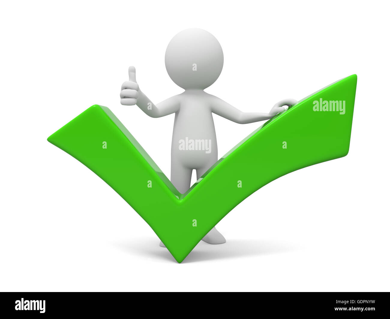 A 3d man showing thumb up with green check mark Stock Photo - Alamy