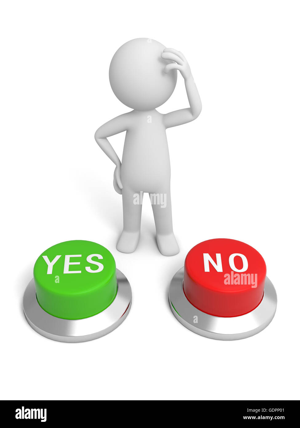 A 3d people making a choice behind the yes&no button Stock Photo - Alamy