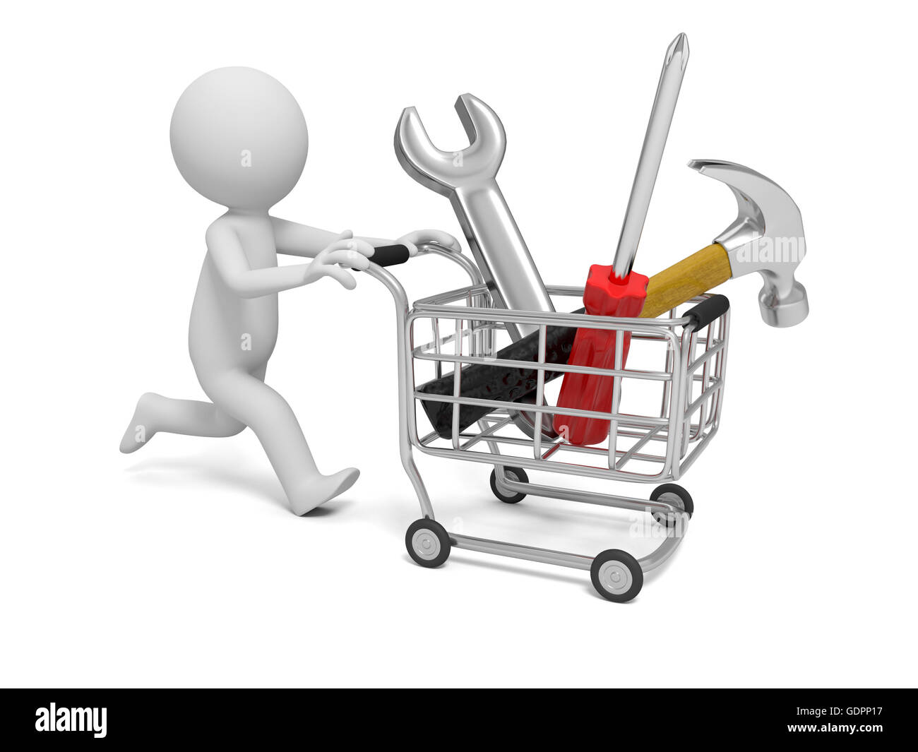 3d man pushing a cart with hammer, wrench, and screwdriver Stock Photo ...