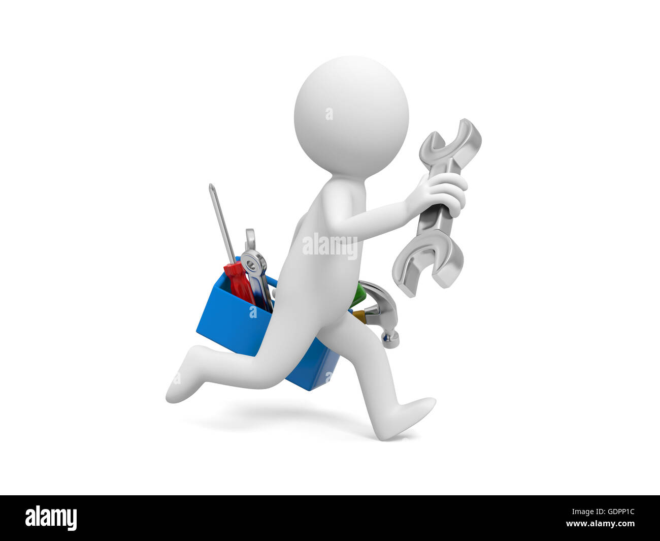 3d man running with a toolbox , tools in the box Stock Photo - Alamy