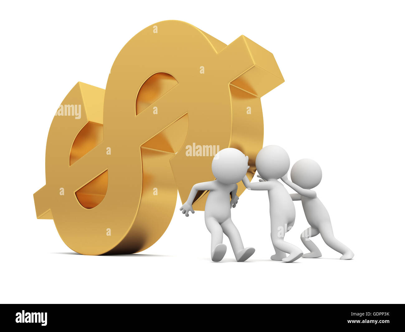 Three 3d men pushing gold financial symbol Stock Photo - Alamy