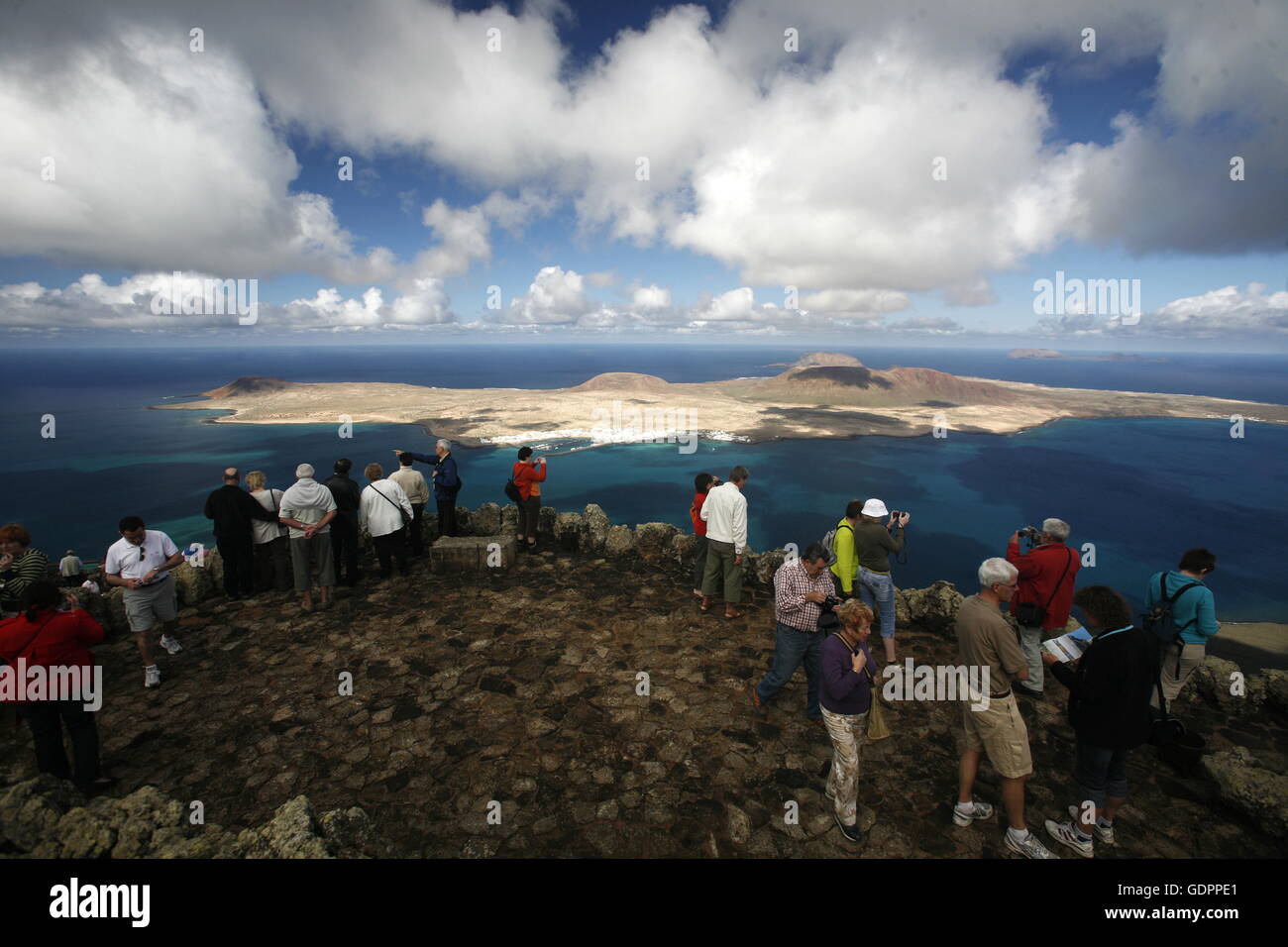 the Mirador del Rio viewpoint on the Island of Lanzarote on the Canary ...