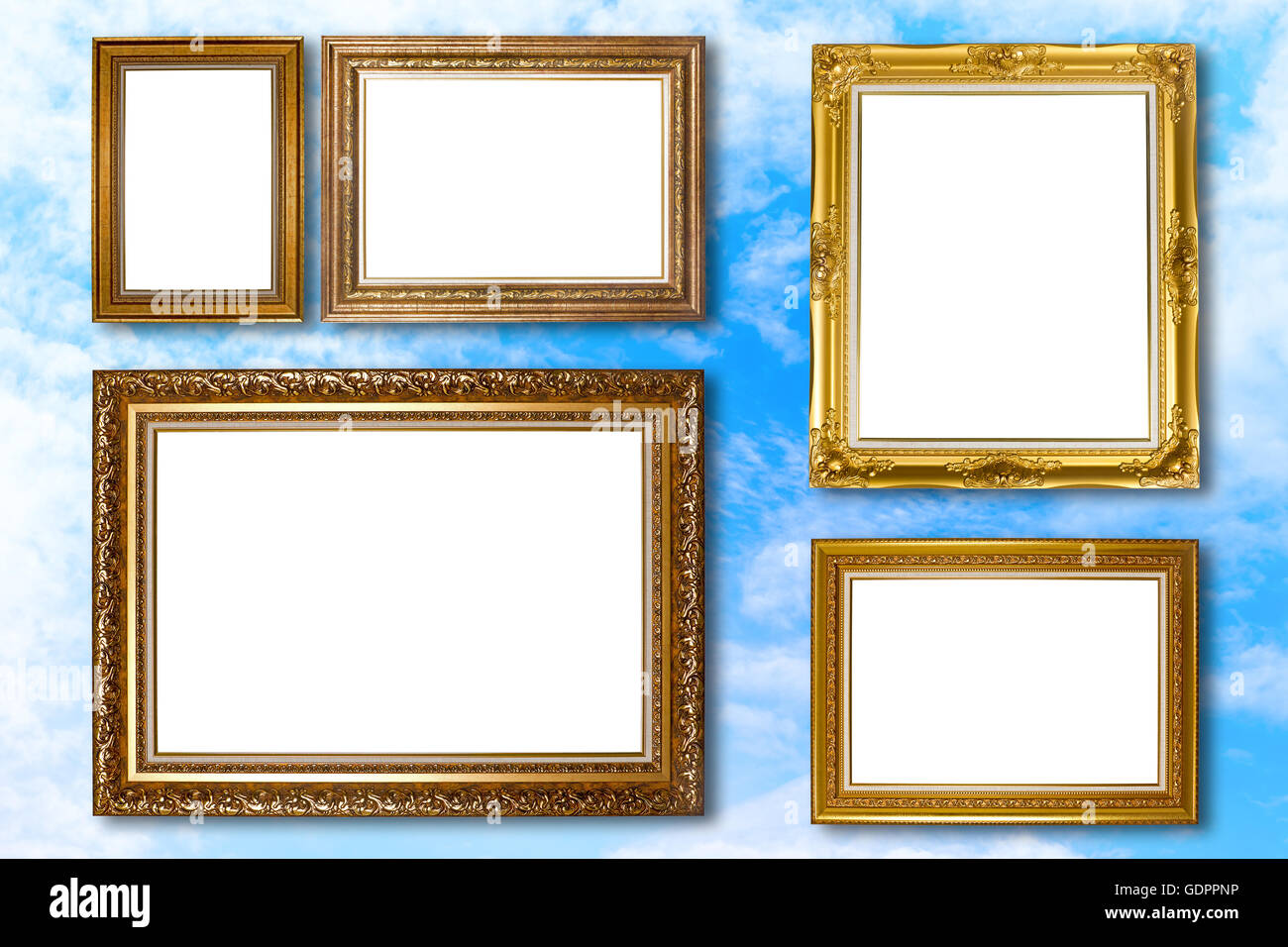 Set of picture frame. Photo art gallery on blue sky background Stock ...