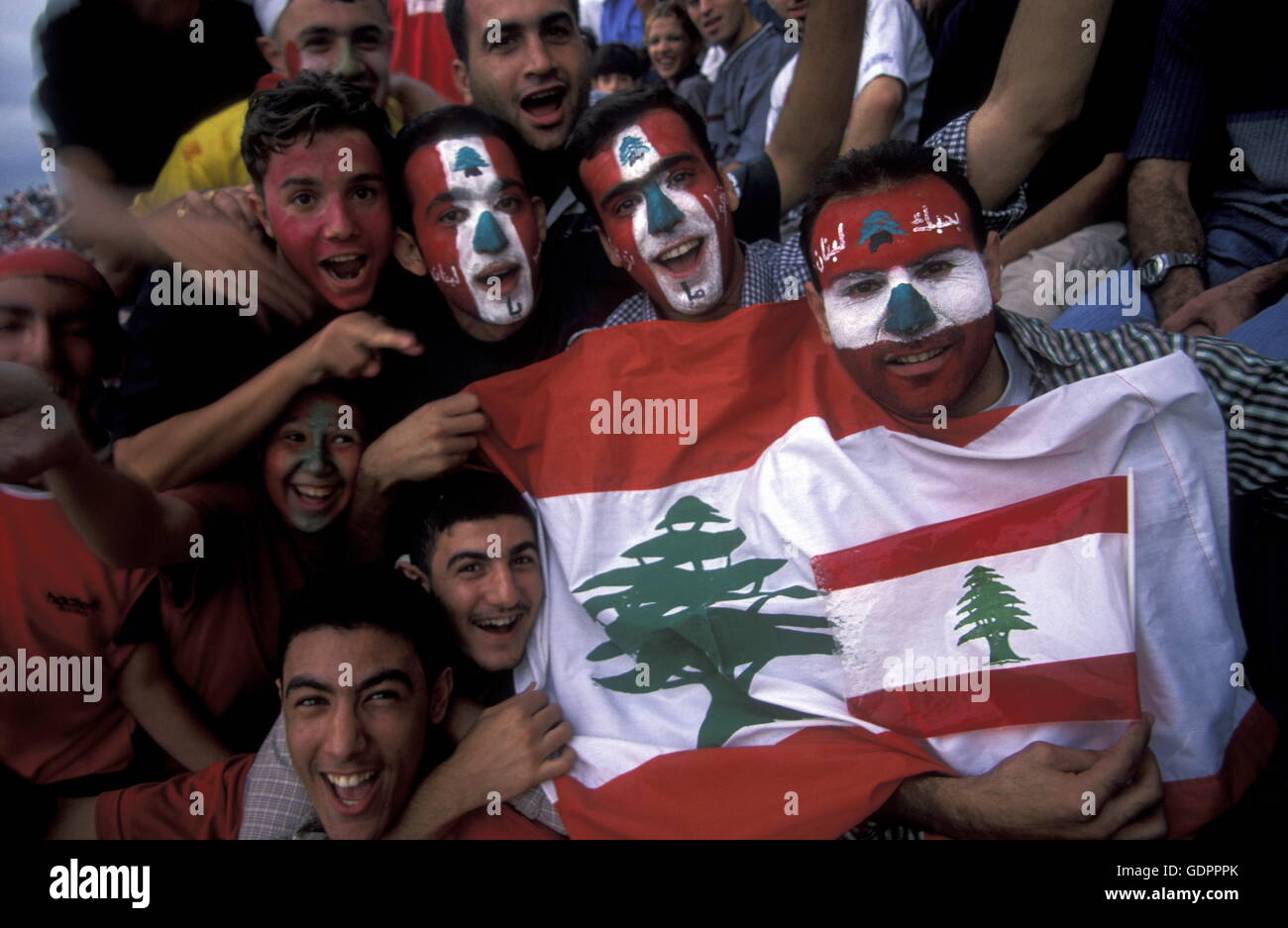 Lebanon soccer fans in the National Stadium in Beirut in Lebanon Stock ...