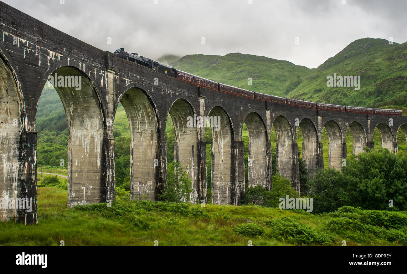 The Jacobite steam train on its to Mallaig on west coast of Scotland ...