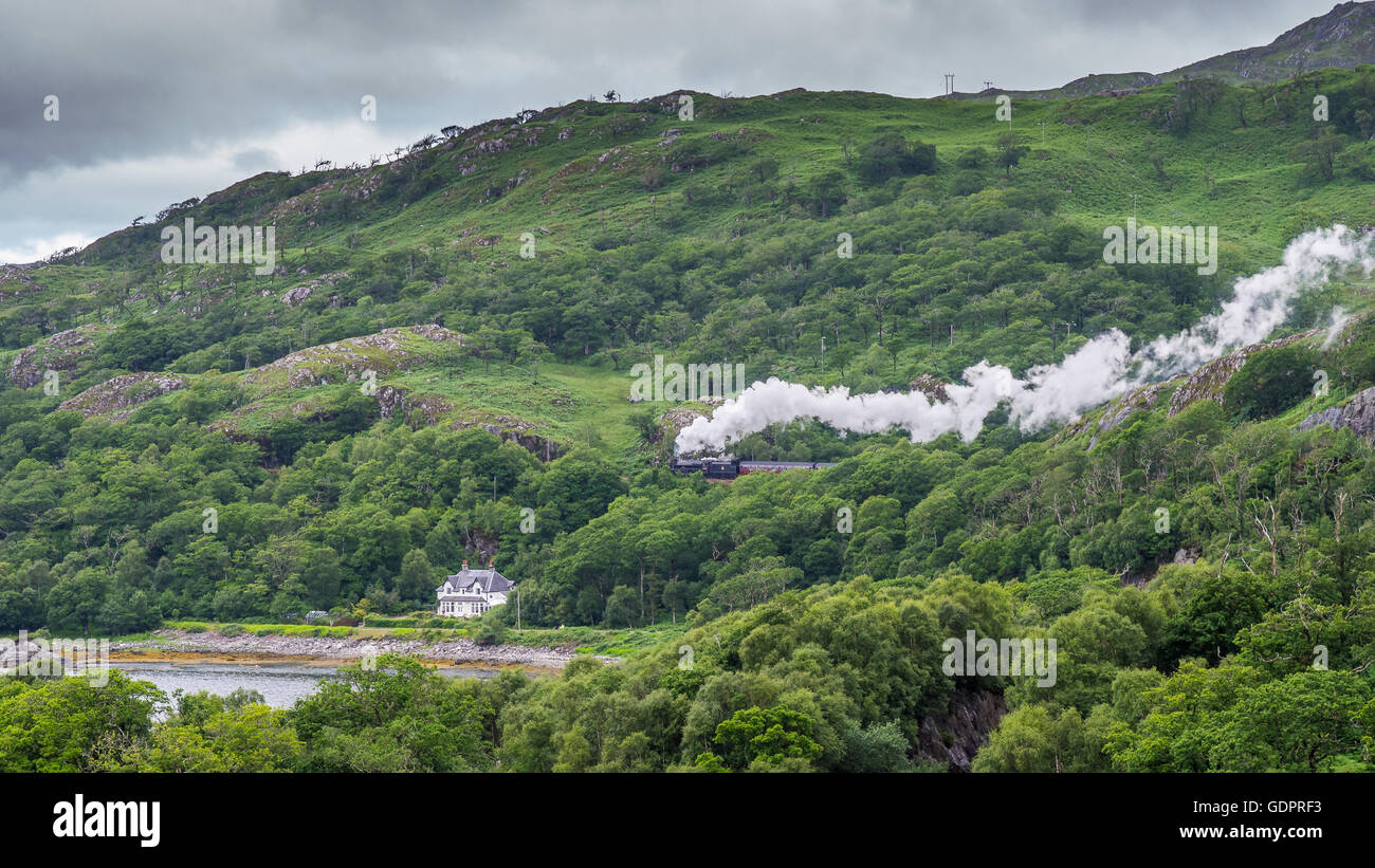 The Jacobite train on its way to Mallaig on west coast of Scotland ...
