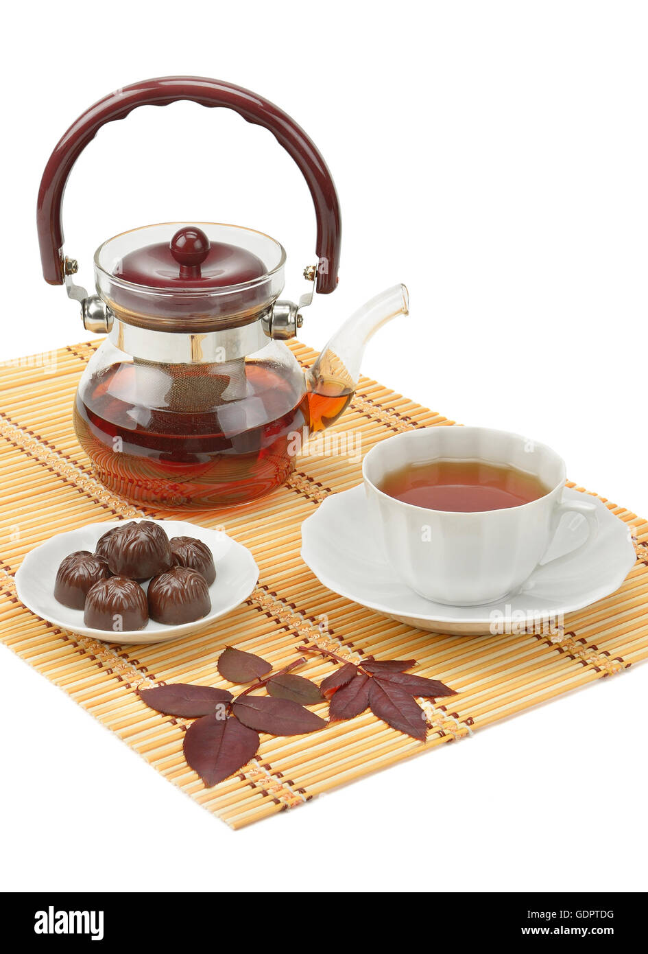 tea and tea utensils isolated on white background Stock Photo - Alamy