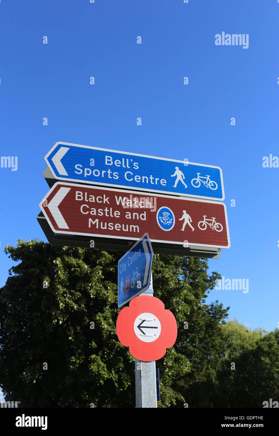 Sign for Bell's sport centre, Black Watch Museum and Weeping Window ...