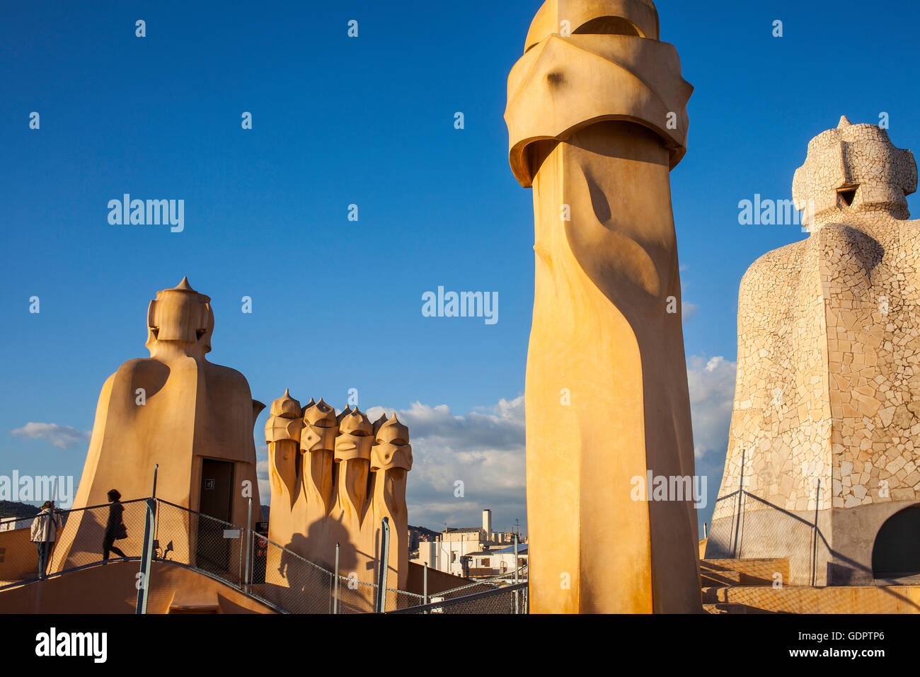 Rooftop Chimneys in Casa Mila, La Pedrera, Barcelona, Catalonia, Spain ...
