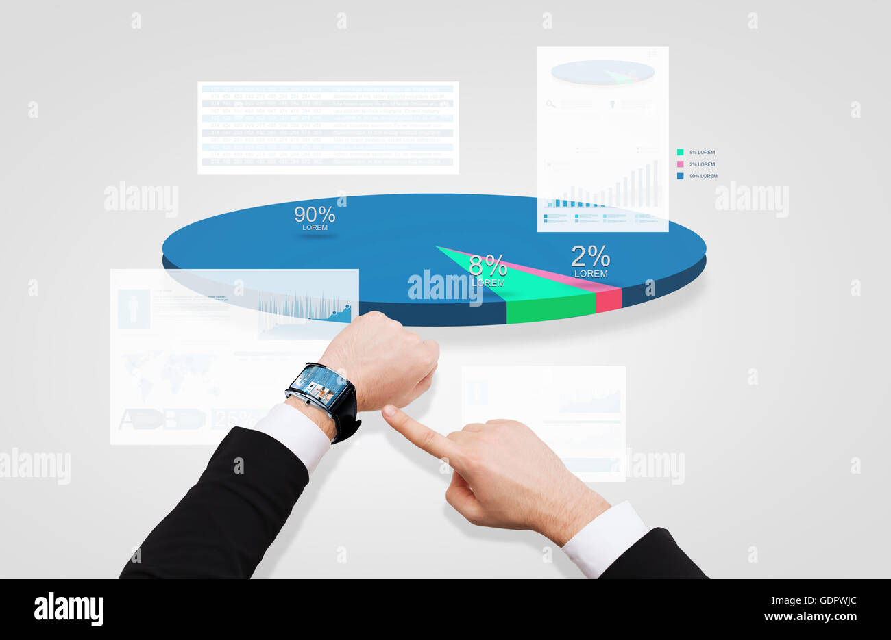 businessman pointing to smart watch at his hand Stock Photo - Alamy