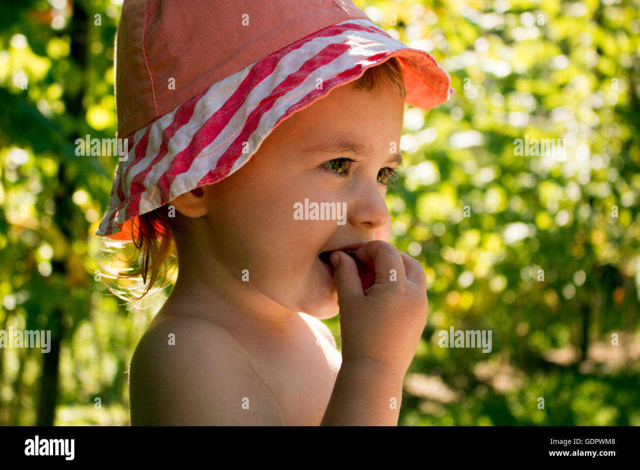 Portrait of a little girl who eats raspberry Stock Photo - Alamy