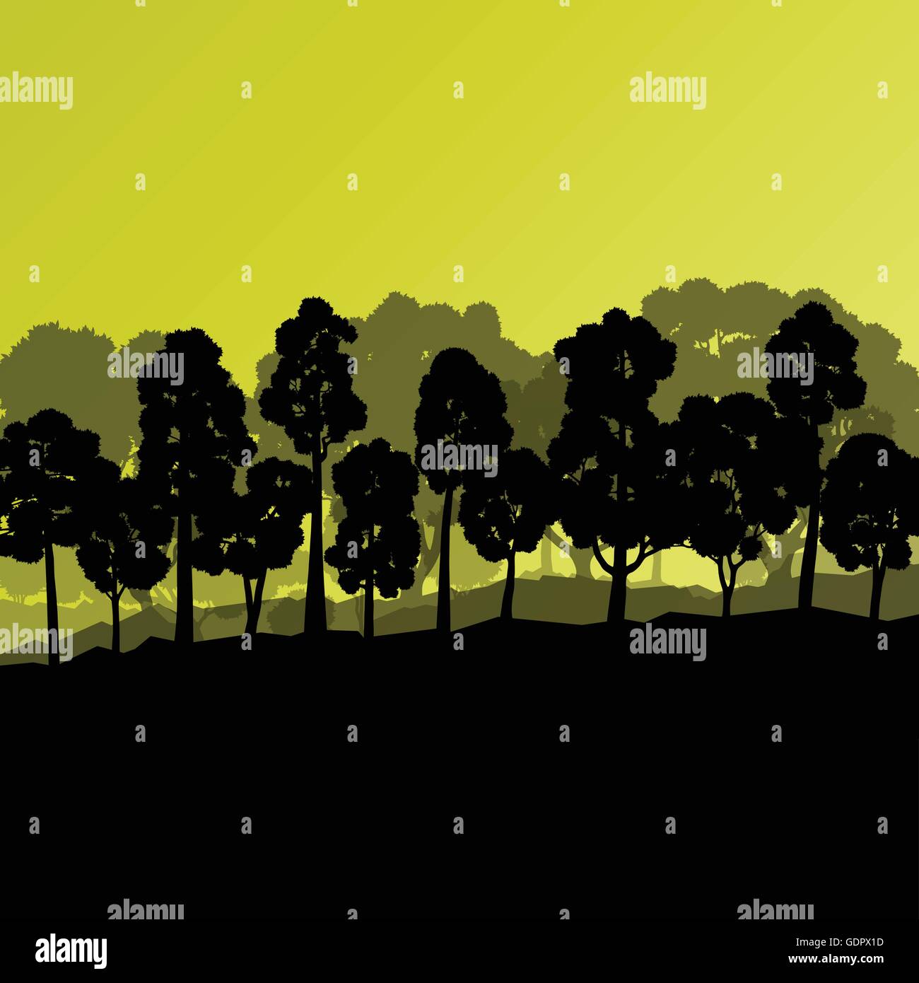Forest trees silhouettes natural wild landscape detailed illustration ...