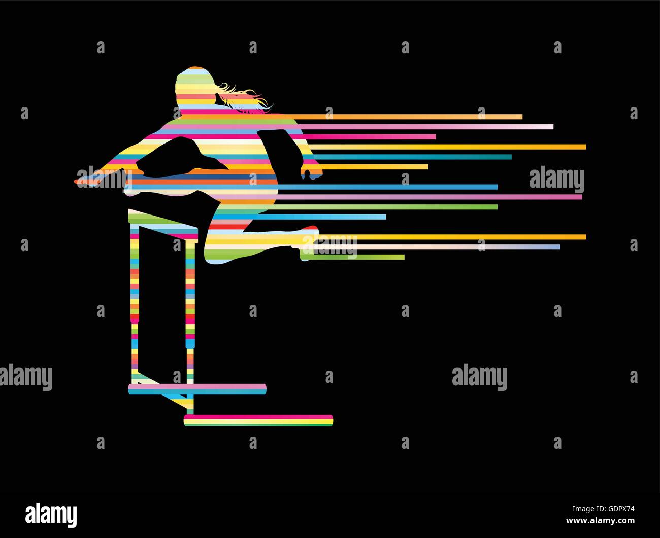 Athlete woman hurdling in track and field vector background concept ...