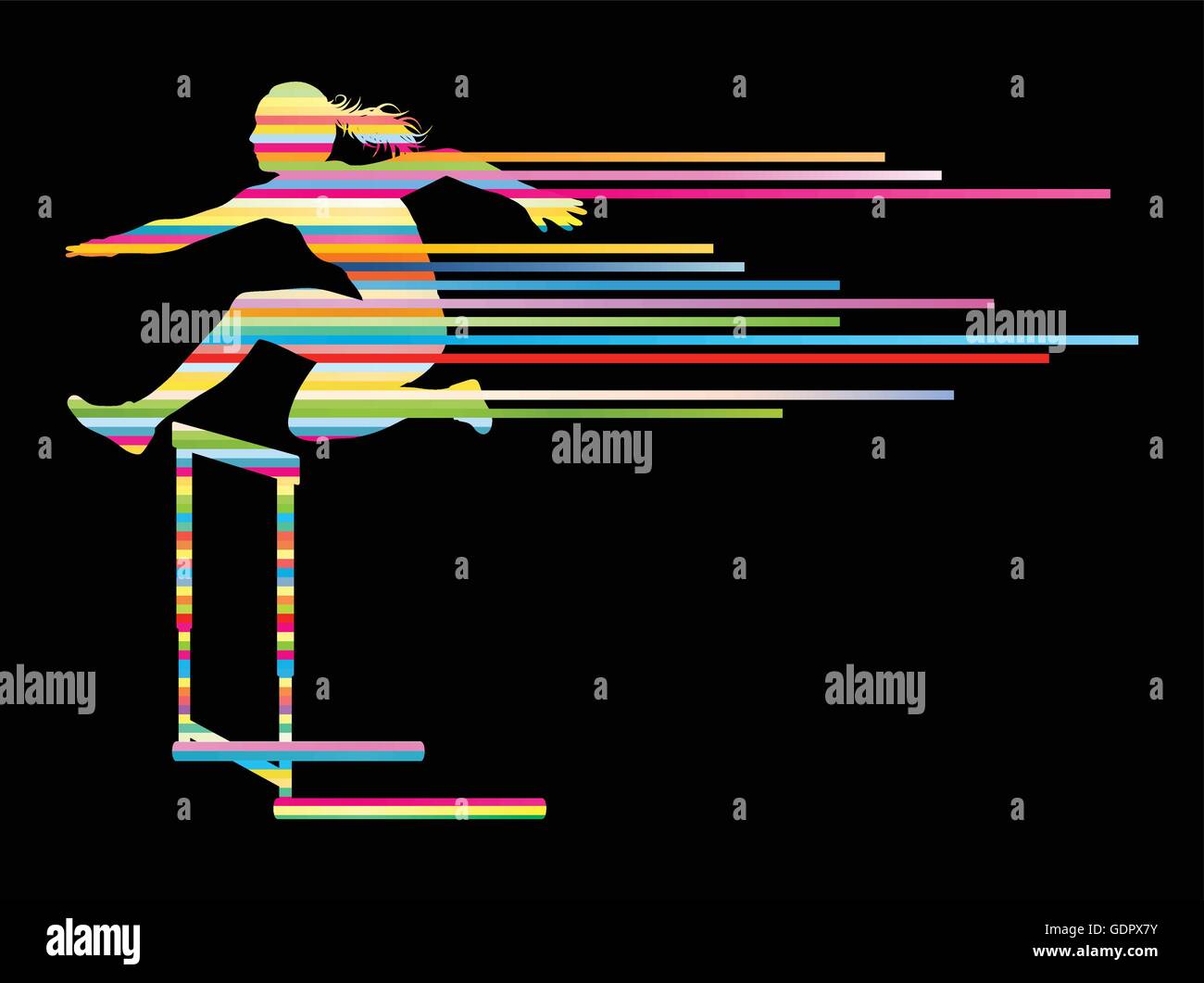 Athlete woman hurdling in track and field vector background concept ...