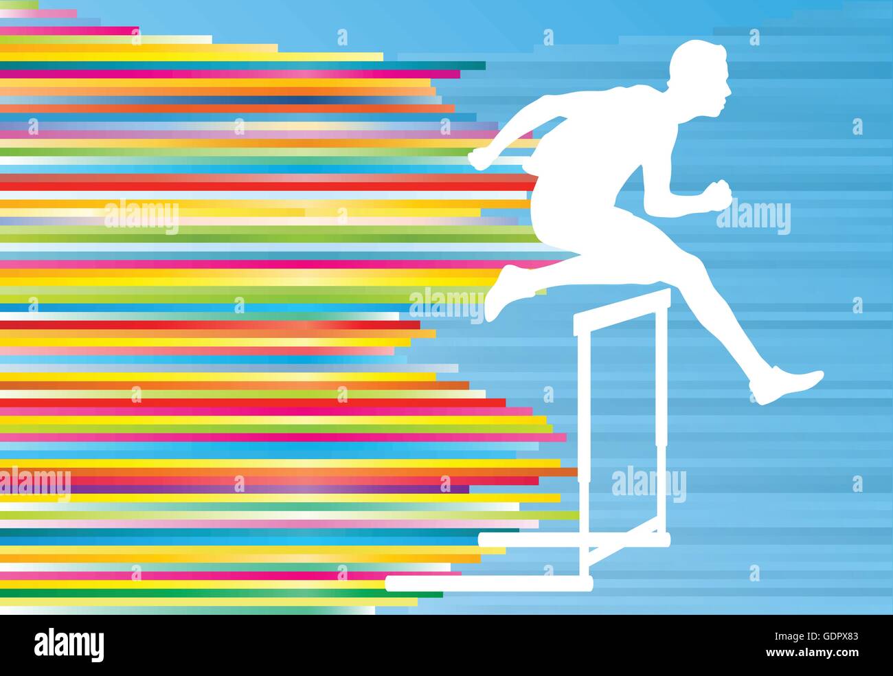 Track and field athlete competing during hurdle race barrier running ...