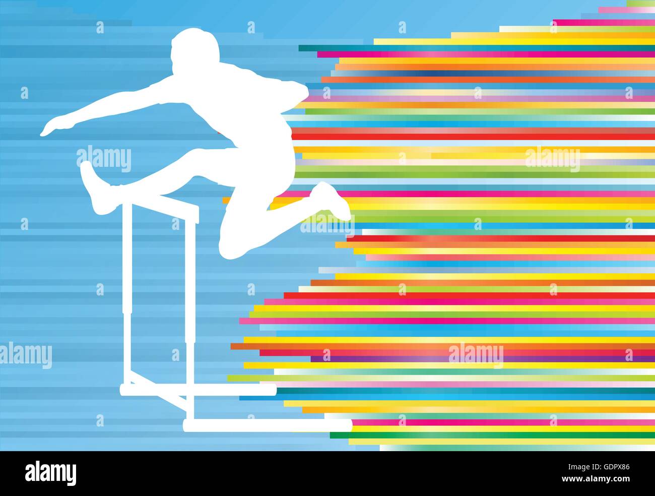 Track and field athlete competing during hurdle race barrier running ...