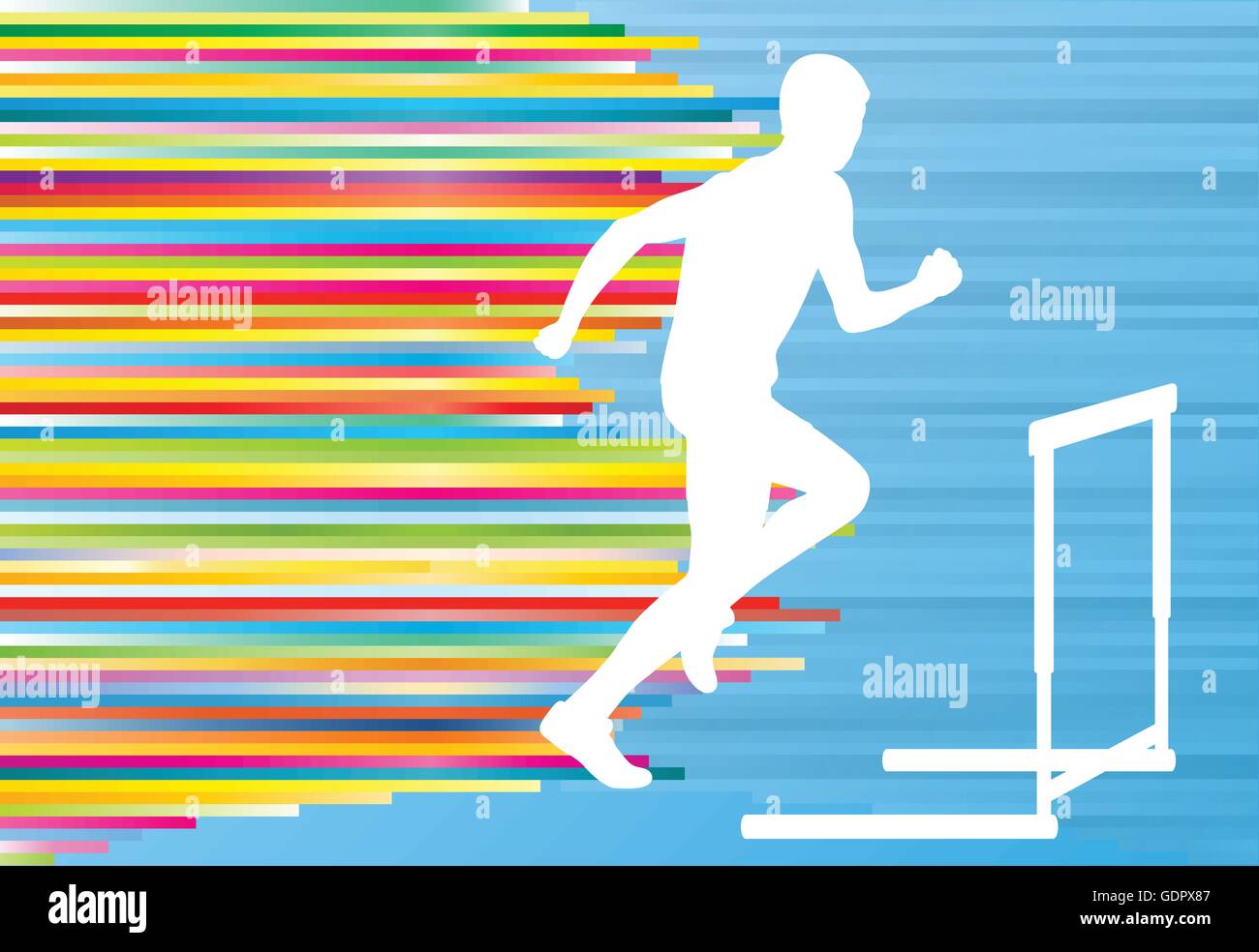 Track and field athlete competing during hurdle race barrier running ...