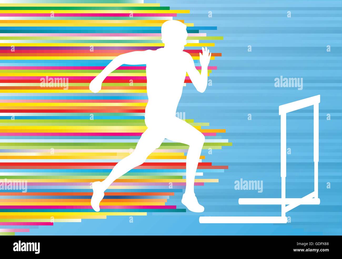 Track and field athlete competing during hurdle race barrier running ...