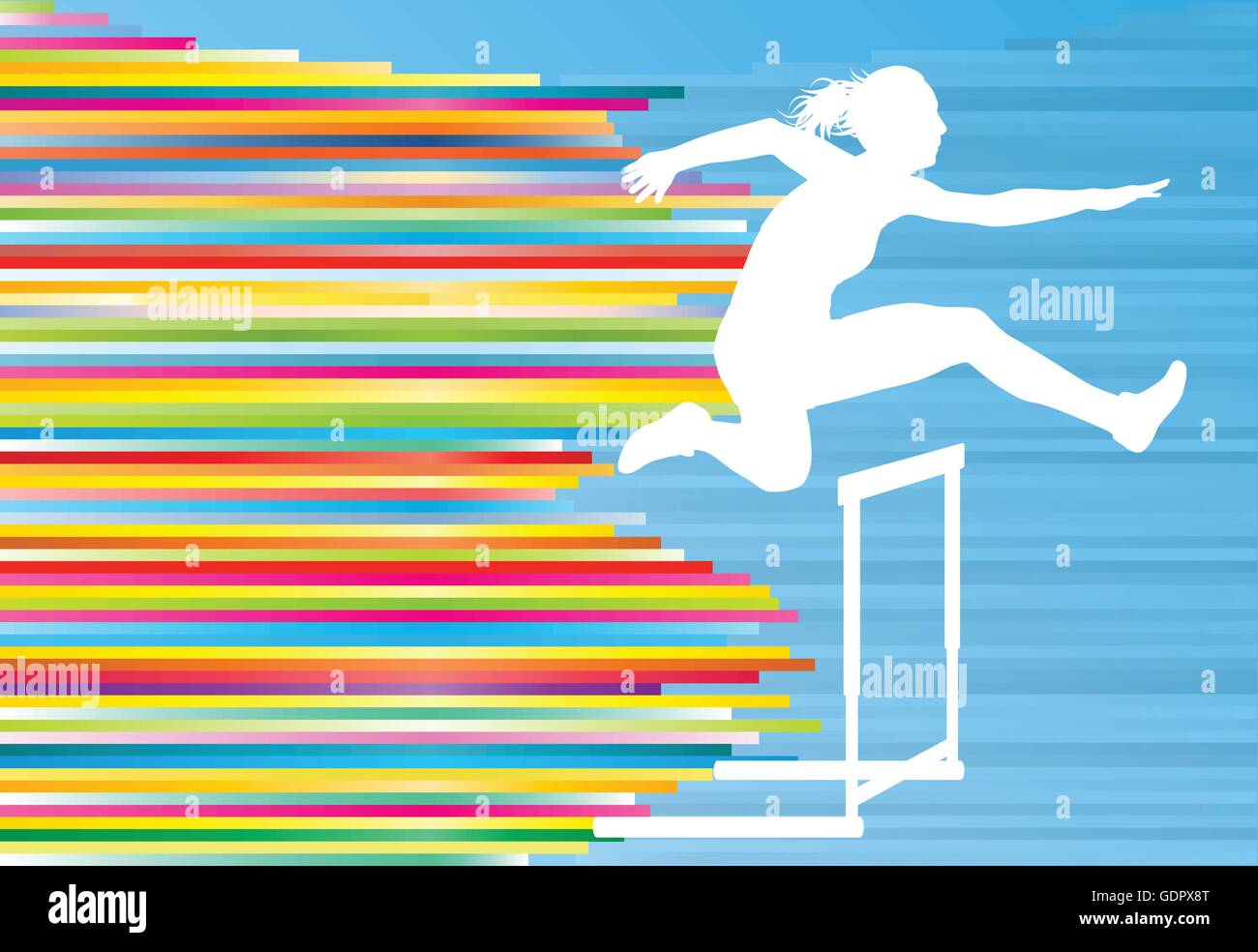 Female athlete jumping over hurdles, overcoming obstacles vector ...
