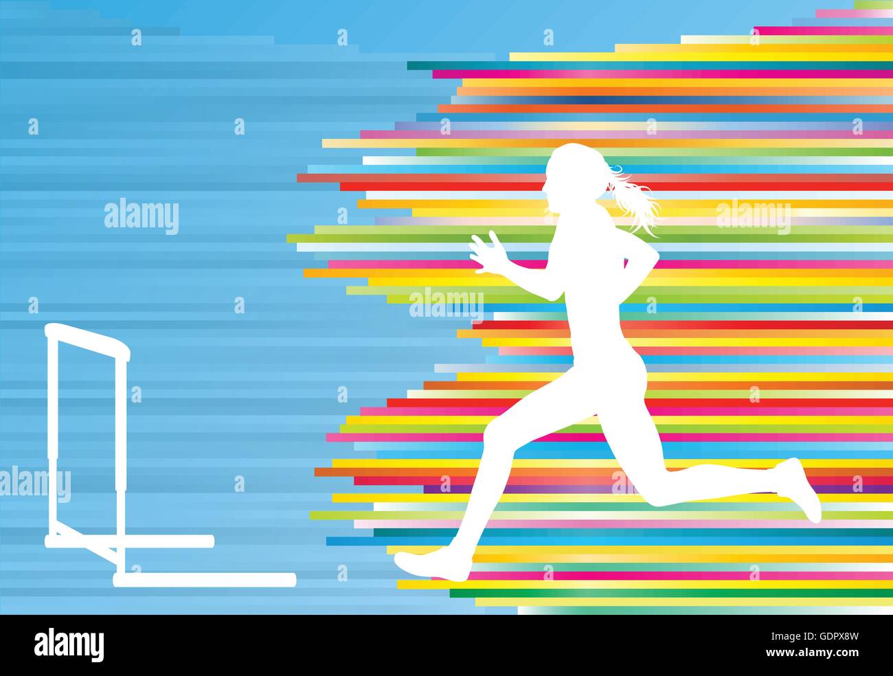 Female athlete jumping over hurdles, overcoming obstacles vector ...