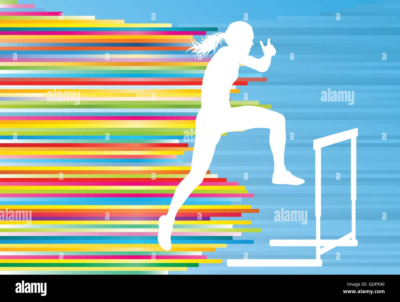 Female athlete jumping over hurdles, overcoming obstacles vector ...