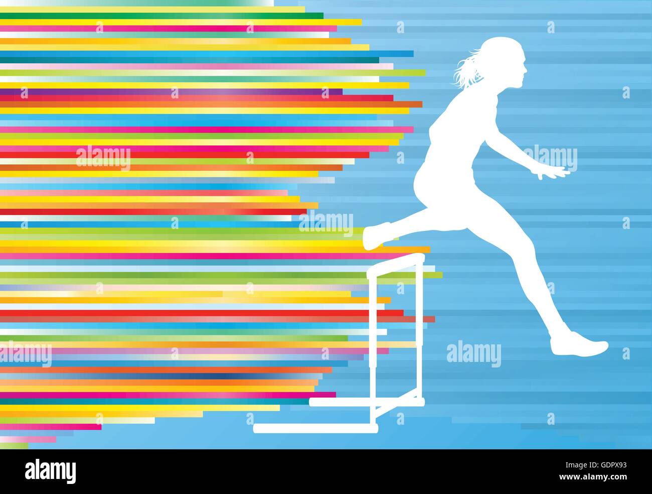 Female athlete jumping over hurdles, overcoming obstacles vector ...