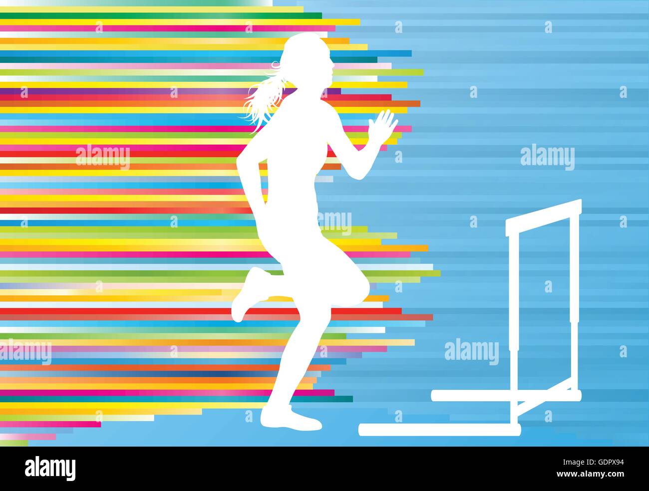 Female athlete jumping over hurdles, overcoming obstacles vector ...