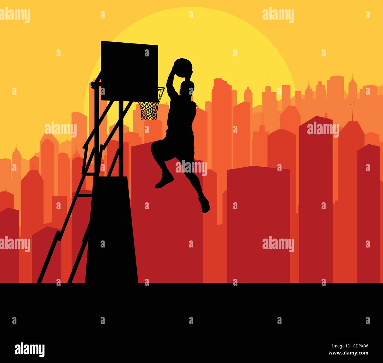 Basketball player in front of city sunset vector background concept for ...