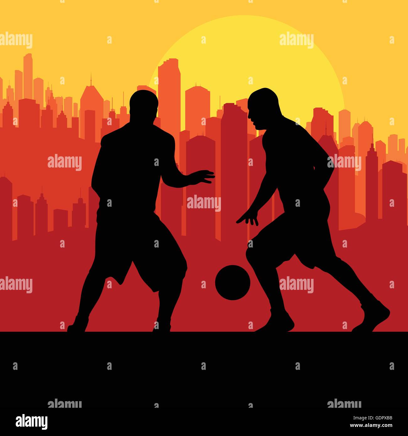 Basketball players in front of city sunset vector background concept ...