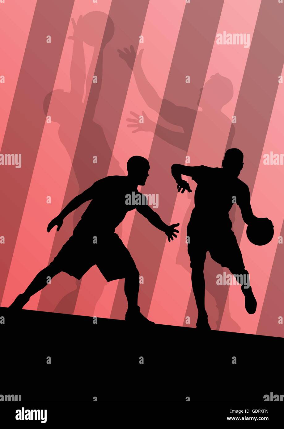 Basketball players active sport silhouettes vector background ...