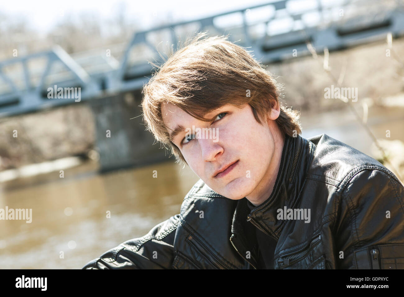 Boy leather jacket jeans hi-res stock photography and images - Alamy