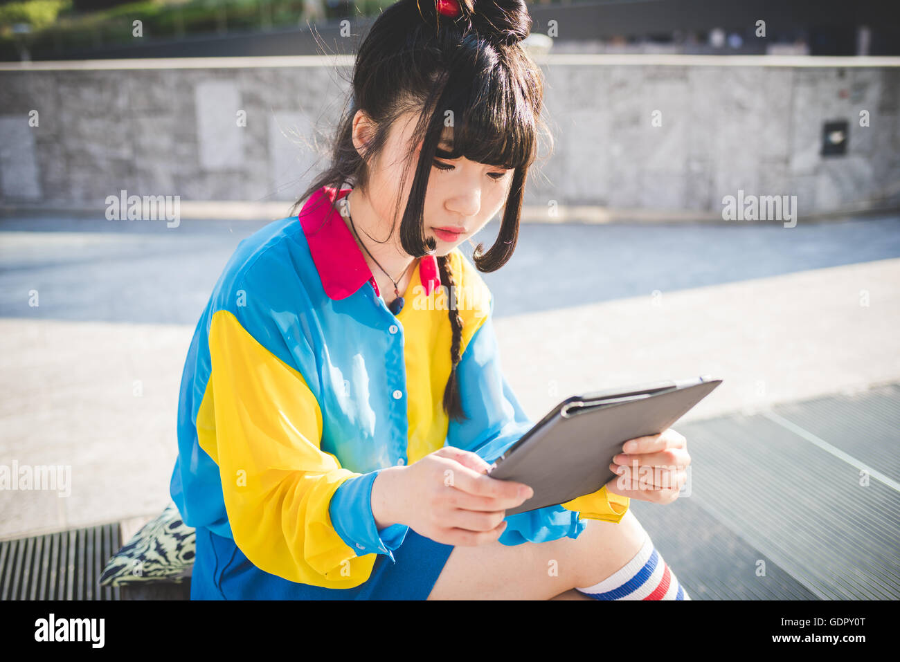 young beautiful asian millennial woman nonconformist outdoor in the ...