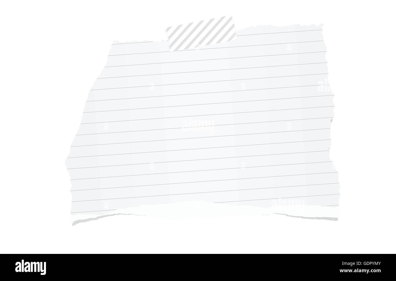 White ripped ruled note paper are stuck with sticky tape on background ...